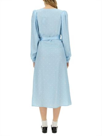 Rotate Bow-Detail Viscose Blend Dress - Blue