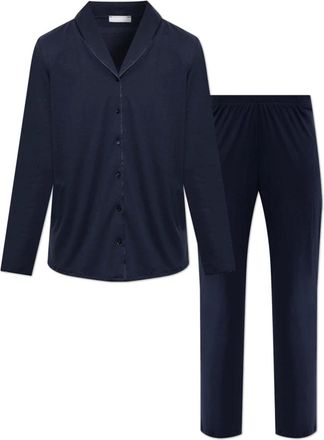 Hanro Femme, V&ecirc;tements de nuit et de d&eacute;tente, Bleu, Taille: 44 FR Pyjama Longues Manches en Coton et Soie