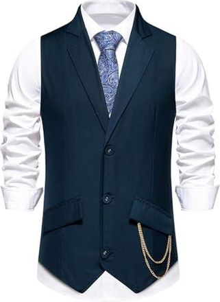 Generic Gilet léger décontracté pour homme Coupe ajustée Costume écossais, Marine, XL