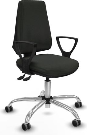 Piqueras y Crespo Elche B&uuml;rostuhl, schwarz, mit festen Armlehnen, ausgestattet mit Asincro und Schneideschaum, Rollen 65 mm, Parkett, Schwarz