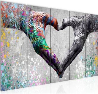 Runa Art Bilder Love Liebe 5 Teilig Bild auf Vlies Leinwand Deko Wohnzimmer Schlafzimmer Loft 150 x 60 cm Graffiti Streetart Grau 054356a