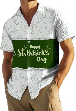 Generic Chemise hawa&iuml;enne &agrave; manches courtes pour homme - Tr&egrave;fle &agrave; revers - V&ecirc;tements tendance pour les vacances, Happy St. Patricks Day Text-e, 4XL