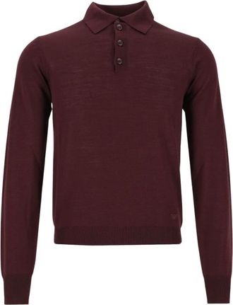 Emporio Armani Pull polo en maille fine - Homme - Tops - Rouge - Taille: L