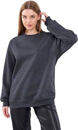 Comeor Sweatshirt pour femme - Pull surdimensionn&eacute; confortable en coton - T-shirt &agrave; manches longues - Pull basique sans capuche - Coupe droite, gris fonc&eacute;, M