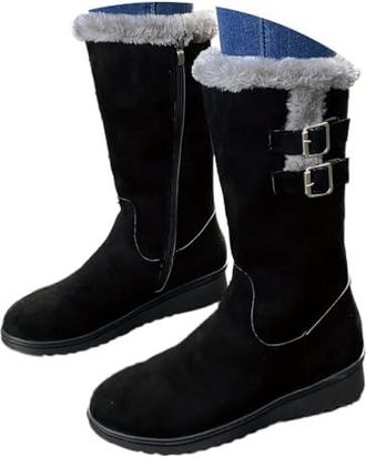 Onsoyours Botte Longue Femme Hiver Fourrure Botte de Neige Plates Snow Boots Chaudes Doublure Boots Chaussures A Noir 40 EU
