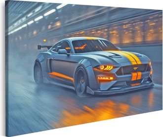 Islandburner Bild auf Leinwand Rasender Mustang in Blauer Stunde Bilder Wandbilder Poster