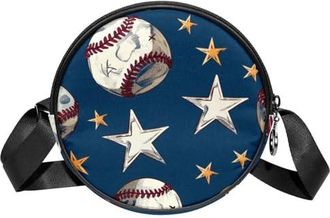 Generic Sac &agrave; bandouli&egrave;re rond pour femme, motif &eacute;toiles de baseball nocturne, petit sac &agrave; bandouli&egrave;re avec fermeture &eacute;clair, bretelles r&eacute;glables, sac &agrave; main 