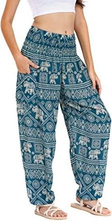 Lofbaz Femme Éléphant 1 Smocked Taille Boho Harem Pantalon Vert Teal 2XL