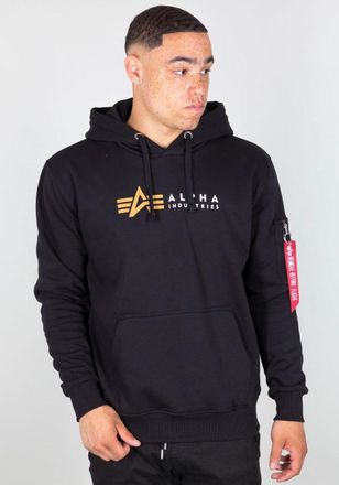 Alpha Industries Kapuzensweatshirt ALPHA INDUSTRIES Alpha Label Hoody, Herren, Gr. XXL, schwarz, angeraute Sweatware, Obermaterial: 100% Baumwolle, bedruckt, regular f
