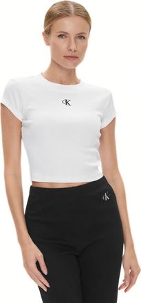 Calvin Klein Damen T-Shirt Kurzarm Ck Rib Baby Tee Cropped, Weiß (Bright White), XXS