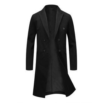AlltheMen Wintermantel Herren Knielang Zweireihig Wollmantel Winter Herrenmantel Lang Slim Fit M&auml;ntel Schwarz Business Schwarz XXL