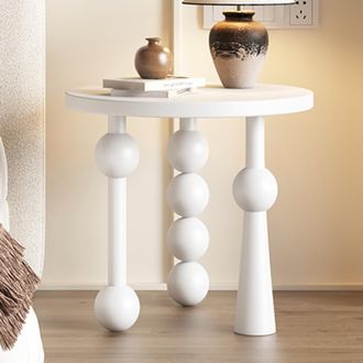 Generic Runder Nachttisch Im Mid-Century-Modern-Stil Mit Massivholzplatte for Schlaf- Oder Wohnzimmer(White)