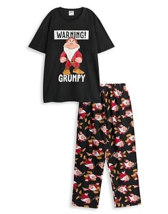 Disney Blanche-Neige et Les Sept Nains Grumpy Mens Black Graphic Tee | Chemise de Dessin anim&eacute; &agrave; Manches Courtes avec Warning! Grumpy Imprimer | Haut de Nuit