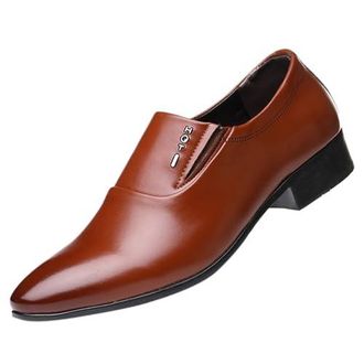 Generic Chaussures professionnelles en cuir pour homme classique verni sans lacets &agrave; enfiler - Bout pointu - Talon bloc - Chaussures larges tendance pour homm