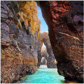 Wallario Sticker/Aufkleber f&uuml;r K&uuml;hlschrank/Geschirrsp&uuml;ler/K&uuml;chenschr&auml;nke, Selbstklebende Folie - 60 x 60 cm, Motiv: Tor zum Ozean