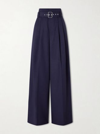 Ralph Lauren Collection Hose Mit Weitem Bein Aus Woll-twill Mit Falten Und G&uuml;rtel - Blau