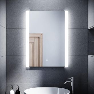 Sonni Badspiegel LED Badezimmerspiegel Beleuchtung Wandspiegel kaltweiß licht Touch Beschlagfrei 80x60 cm Energiesparender,IP44