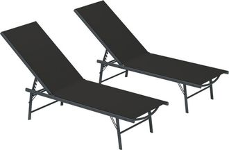 OUTSUNNY Lot de 2 bains de soleil - Outsunny - pliantes - inclinables - en textil&egrave;ne - de plage relax camping - 54 x 164 x 84 cm - noir