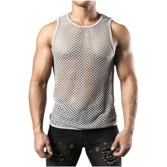 Generic Maille Homme Transparent Filet D&eacute;bardeur sans Manches R&eacute;sille Sexy Fishnet Gilet Maillot de Corps R&eacute;sille Hommes Haut Respirante sans Manches,Homme To