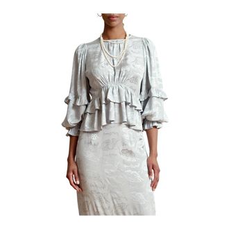 By Ti Mo Elegantes Jacquard Top mit Langen &Auml;rmeln - - Blouses & Shirts - Damen - Grau - M