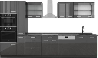 Vicco Küchenzeile R-Line, Anthrazit Hochglanz/Anthrazit, 350 cm, AP Anthrazit