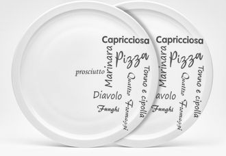 Van Well Pizzateller Italia 30 cm - runder Porzellanteller mit italienischem Typografie-Design, modern, wei&szlig;, sp&uuml;lmaschinengeeignet, ideal f&uuml;r Pizza & Pasta