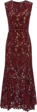 Self Portrait Robe Au Genou - Rouge Brun