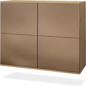 Vladon Kommode Rova V3, Moderner K&uuml;chenschrank mit 4 Push-to-Open T&uuml;ren Eiche Evoke/Bronze Optik (92,5 x 73.5 x 35)