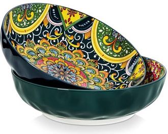 VANCASSO S&eacute;rie SIMI Lot de 2 Grands Service Bols &agrave; P&acirc;tes en Porcelaine, Saladiers de 2000ml, Passe au Micro-ondes et au Lave-vaisselle, Vert