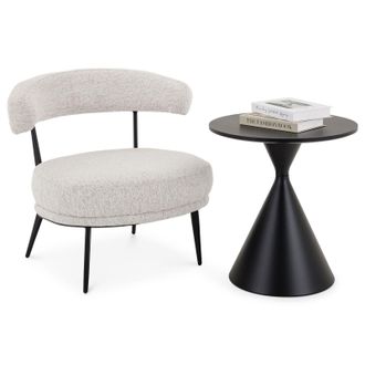 IDIMEX Loungeset ISOMA 2-teilig, Beige - Loungesessel mit Stoffbezug und Metallbeinen, Kleiner Beistelltisch aus MDF und Metall, Ideal f&uuml;r Wartezimmer oder a