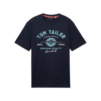 Tom Tailor Herren T-Shirt mit Logo-Print aus Baumwolle, Dark Blue, XL