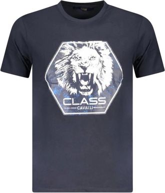 Cavalli Homme, Tops, Noir, Taille: L T-shirt Homme en Coton Bleu Statement Tee