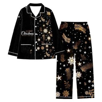 Generic Ensemble de pantalons d&eacute;contract&eacute;s &agrave; manches longues pour femme Motif flocons de neige, dor&eacute;, XXL