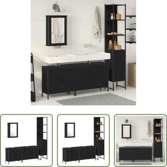 vidaXL Badm&ouml;bel Set - Badezimmerm&ouml;bel-Set mit Regal 4 pcs Schwarz Holzwerkstoff