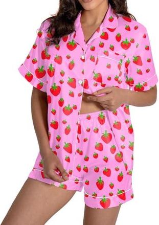 Generic Tenues deux pi&egrave;ces pour femmes de la Saint-Valentin 2026 pour femmes, ensemble short &agrave; manches courtes et col en V, rose vif, XXL