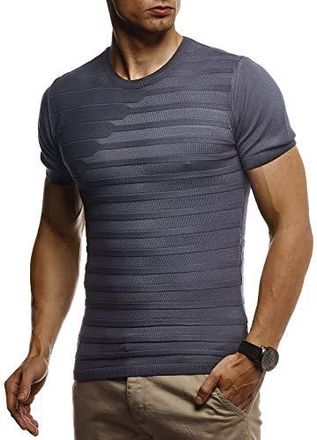 LEIF NELSON T-shirt dété long à col rond pour homme, coupe ajustée en maille fine blanc et noir basique à manches courtes LN7300, anthracite, XXL
