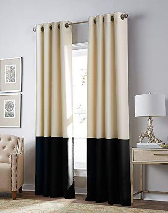 Curtainworks Kendall Color Block Vorhang mit Ösen, 213,4 cm, Creme/Schwarz