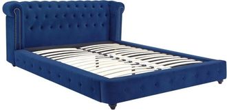 Vente-Unique Vente-unique - Lit chesterfield 180 x 200 cm - Velours - Bleu roi - tongerla