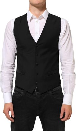 Dolce & Gabbana Black Wool Dress Formal Men Waistcoat Vest Pl+se+wv