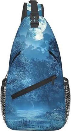 Generic Sac &agrave; dos &agrave; bandouli&egrave;re motif for&ecirc;t enchant&eacute;e ciel nocturne avec lune et arbre - Sac &agrave; dos de voyage pour homme - Sac &agrave; dos de randonn&eacute;e