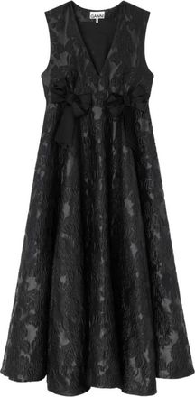 Ganni Femme, Robes, Noir, Taille: 38 FR Satin Cloque V-neck Long Dress