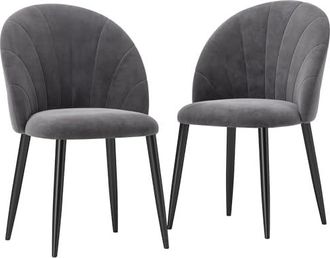 HOMCOM Lot de 2 chaises de Salle &agrave; Manger Chaise de Cuisine Velours Pieds m&eacute;tal Gris dim. 52L x 54l x 79H cm