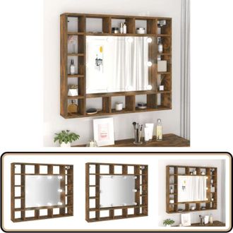 vidaXL Vidaxl - Spiegelschrank mit led Räuchereiche 91x15x76,5 cm - Spiegelschrank - LED-Spiegelschrank - Badezimmermöbel - Holzschrank - Rauchfarbe