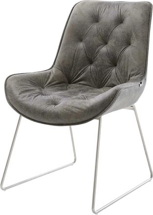 DELIFE Polsterstuhl Taimi-Flex Kufengestell Edelstahl Mikrofaser Grau Antik