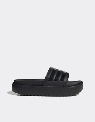 adidas Originals adilette - Claquettes &agrave; semelle plateforme - Noir