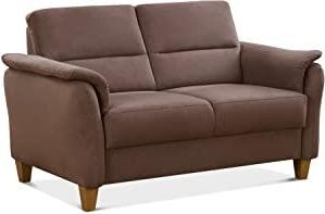 Cavadore 2er-Sofa Palera mit Federkern / Kompakte Zweisitzer-Couch im Landhaus-Stil / passender Sessel und Hocker optional / 149 x 89 x 89 / Mikrofaser, Hellbr