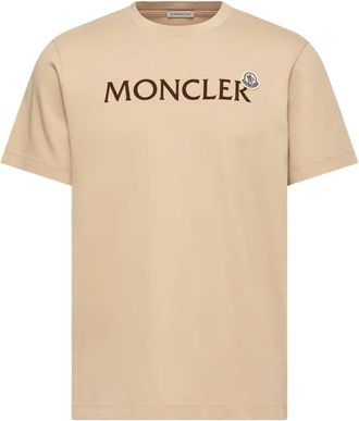 Moncler Homme, Tops, Beige, Taille: 2XL T-Shirt Logo Classique