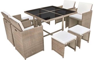vidaXL 9-tlg. Garten-Essgruppe mit Auflagen Poly Rattan Beige - Vidaxl