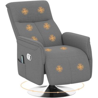 HOMCOM Fauteuil relax massant - HOMCOM - pivotant, dossier et repose-pieds r&eacute;glable, t&eacute;l&eacute;commande - tissu aspect lin - 68,5x77x117cm - gris