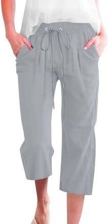 Generic Pantalon Leger Ete Femme L&eacute;ger Lin Ample Linen Pants Women Summer Wide Leg Pants Elastic Waist High Waisted Casual Beach Trousers Leger Pantalon Yoga 